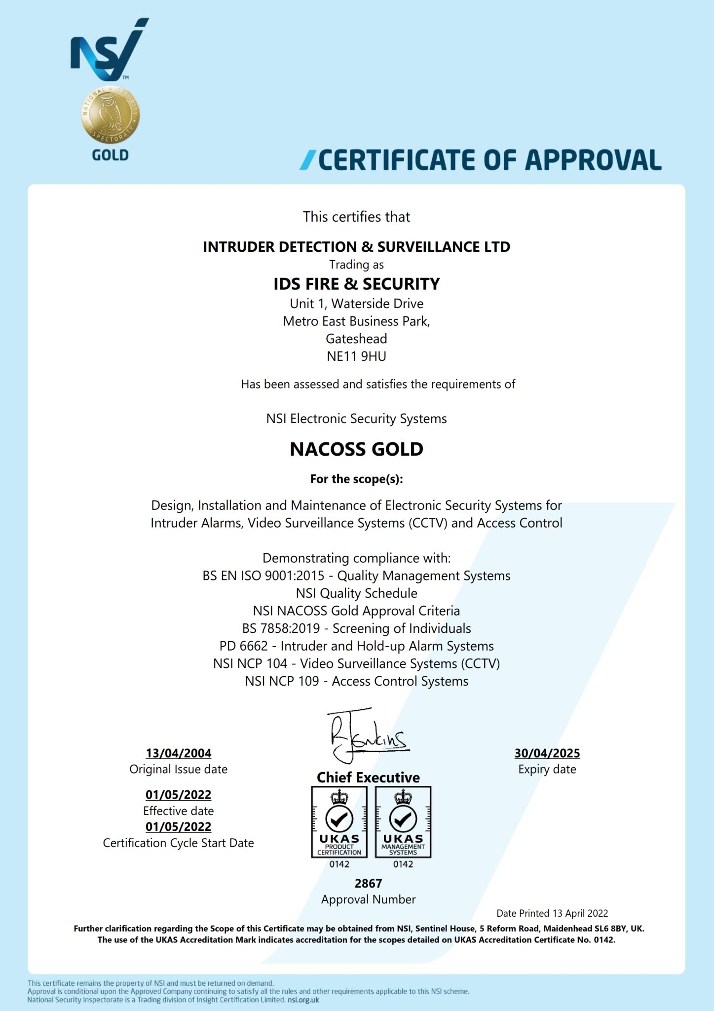 Accreditations - IDS Fire & Security